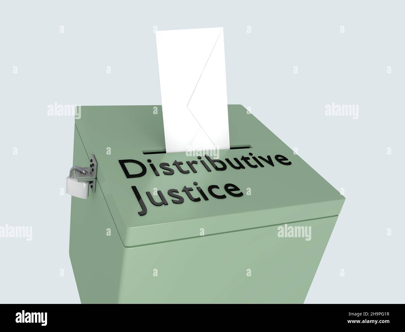 3d illustration of Distributive Justice title on ballot box, isolated ...