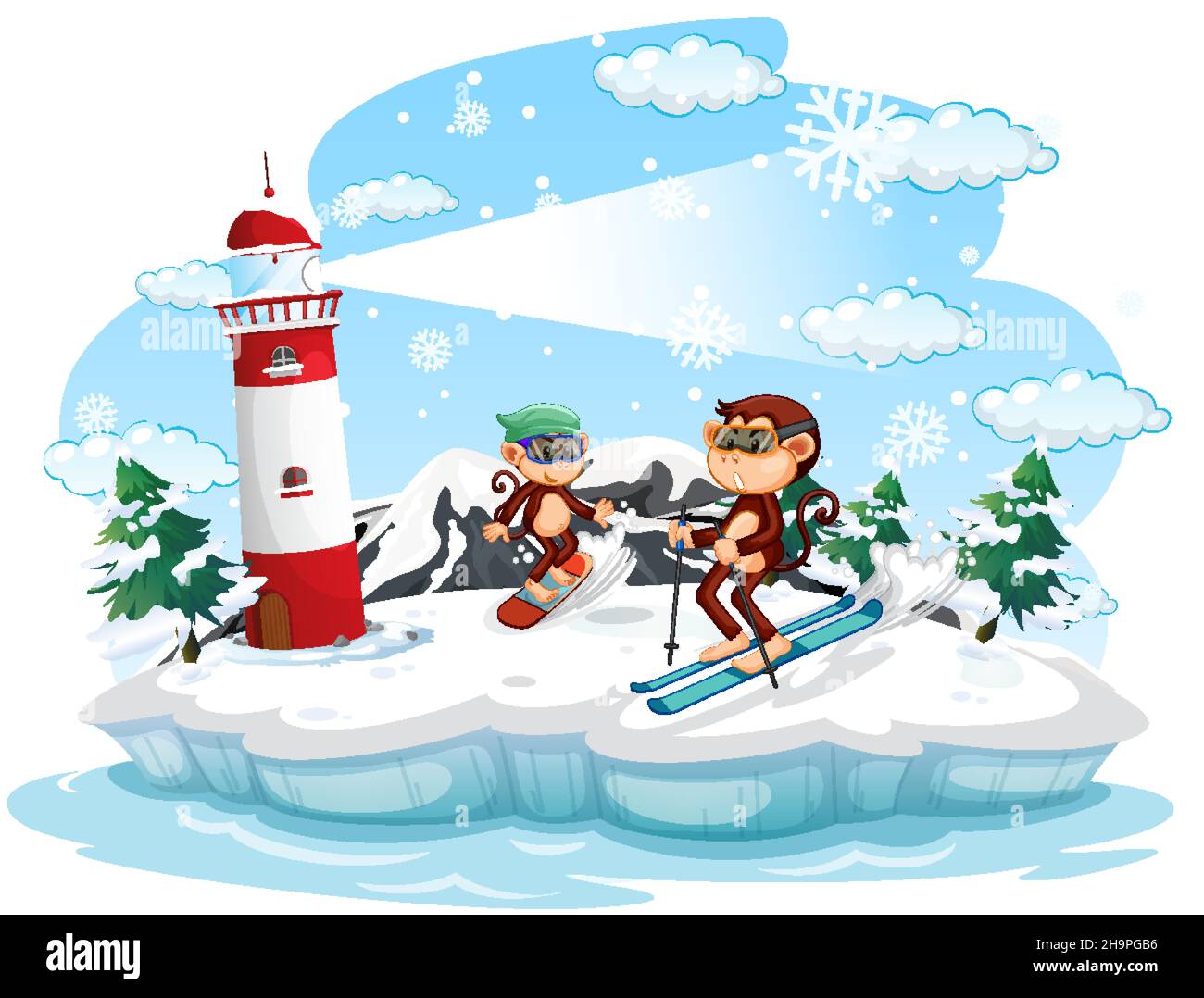 Monkey skiing in the snow at daytime scene illustration Stock Vector ...