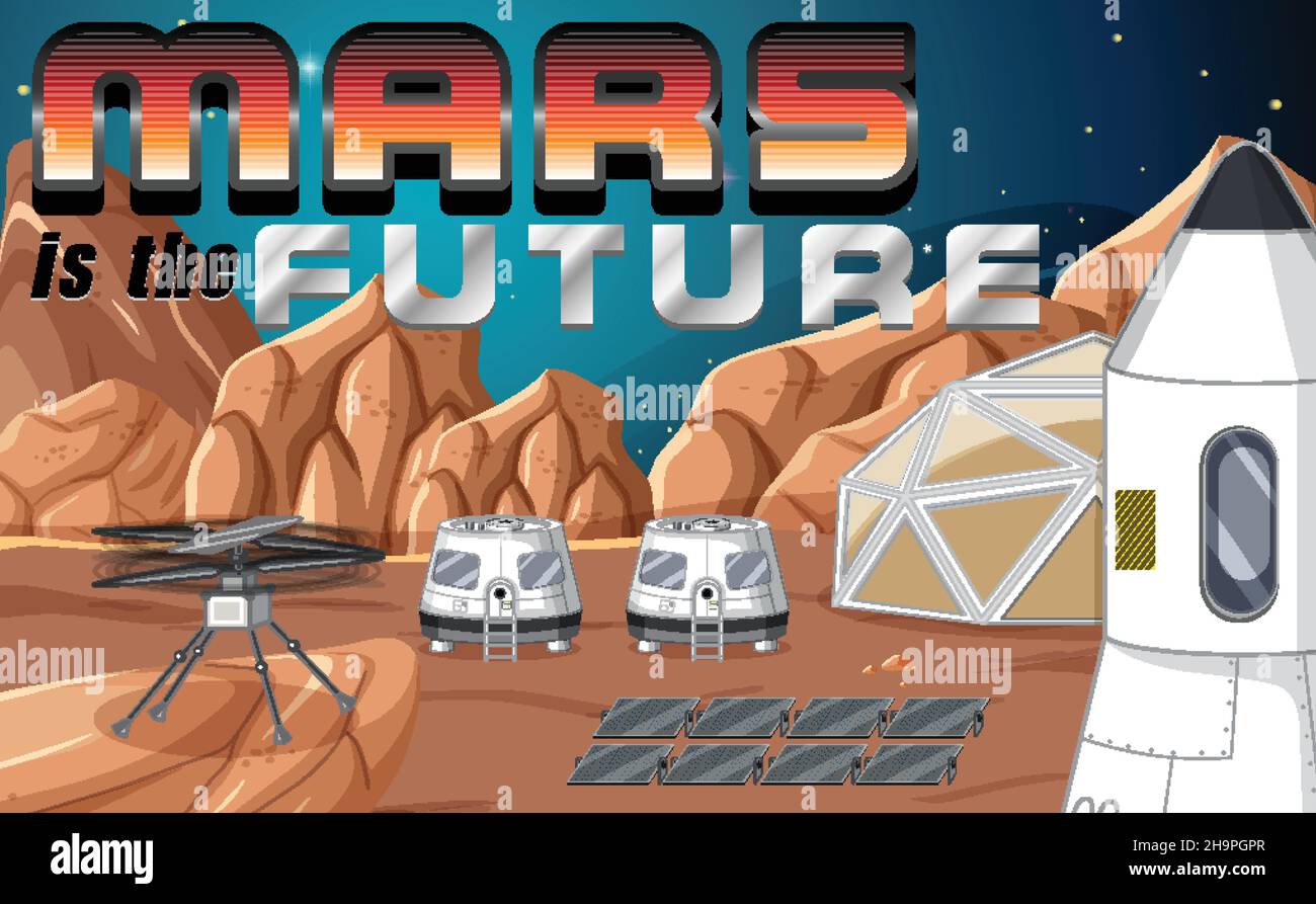 Space station on planet with Mars is the future logo illustration Stock ...