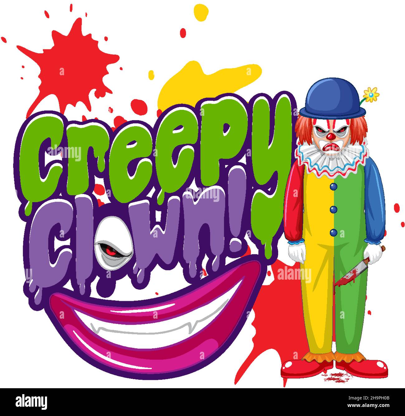 Creepy clown font with cartoon character illustration Stock Vector ...