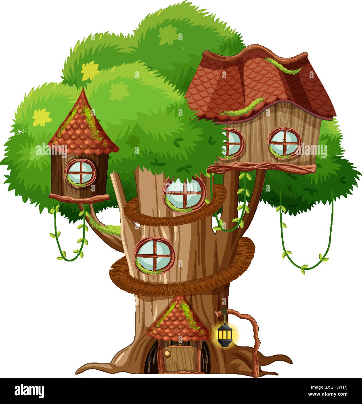 Fantasy tree house inside tree trunk on white background illustration ...