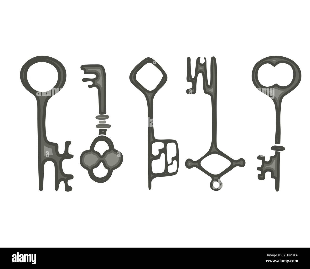 Key set old vintage hand drawn style doodle, isolated, white background ...