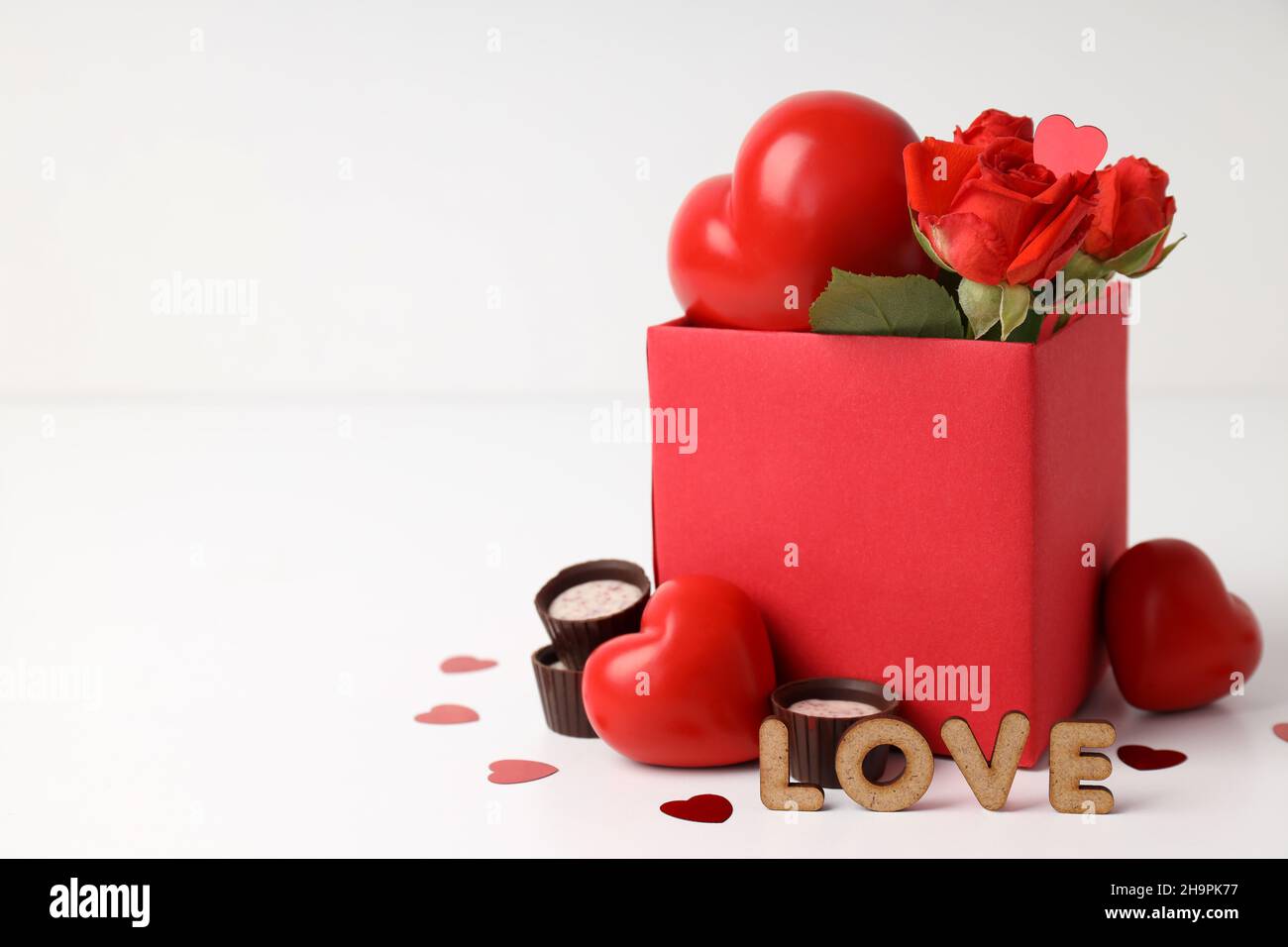 Happy Valentine day composition on white background Stock Photo - Alamy