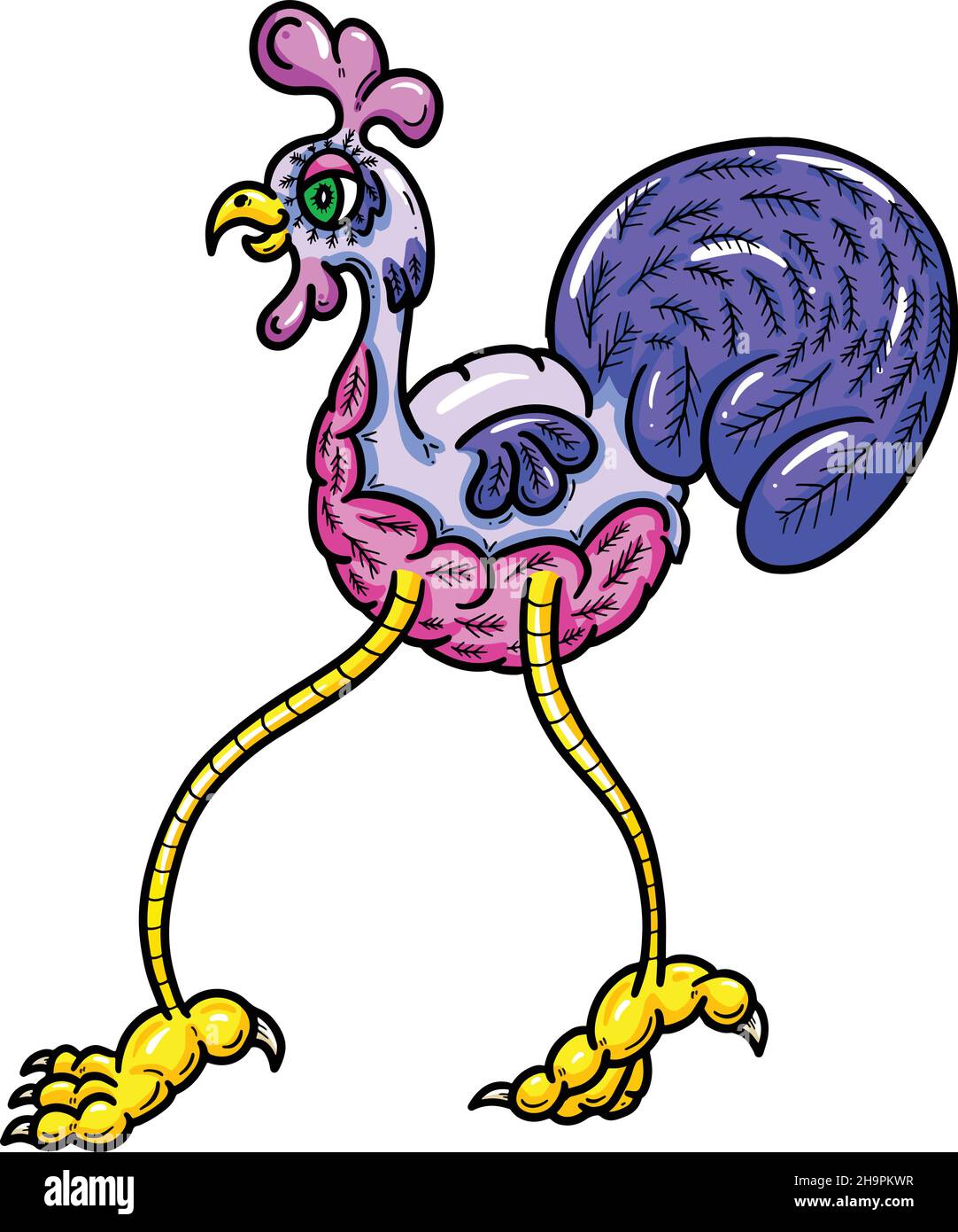 Funny Cartoon Long Legged Chicken Hen Rooster Character Illustration ...