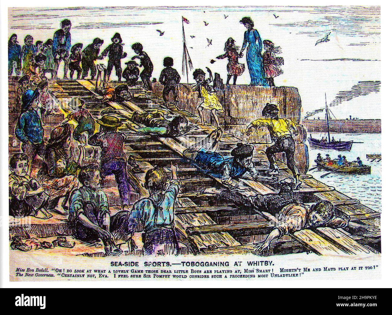 An early magazine cartoon showing a governess preventing her charges ...