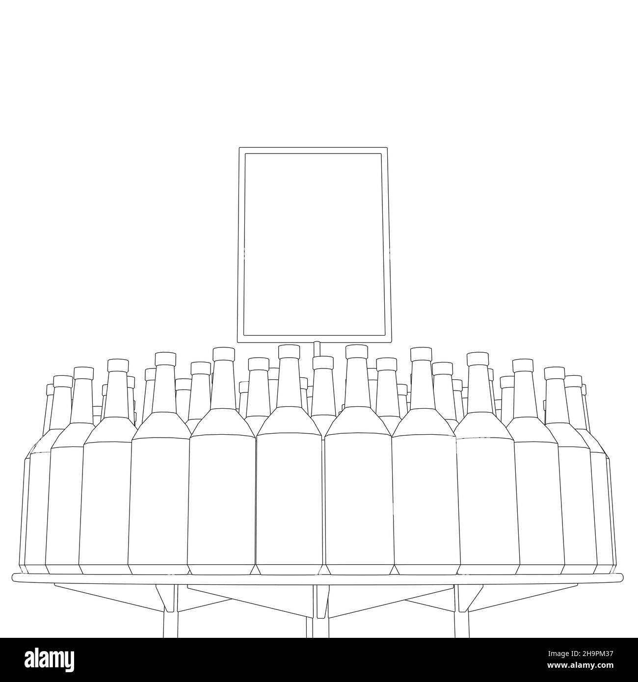 The outline of a circular counter with many bottles. Bottled drinks ...