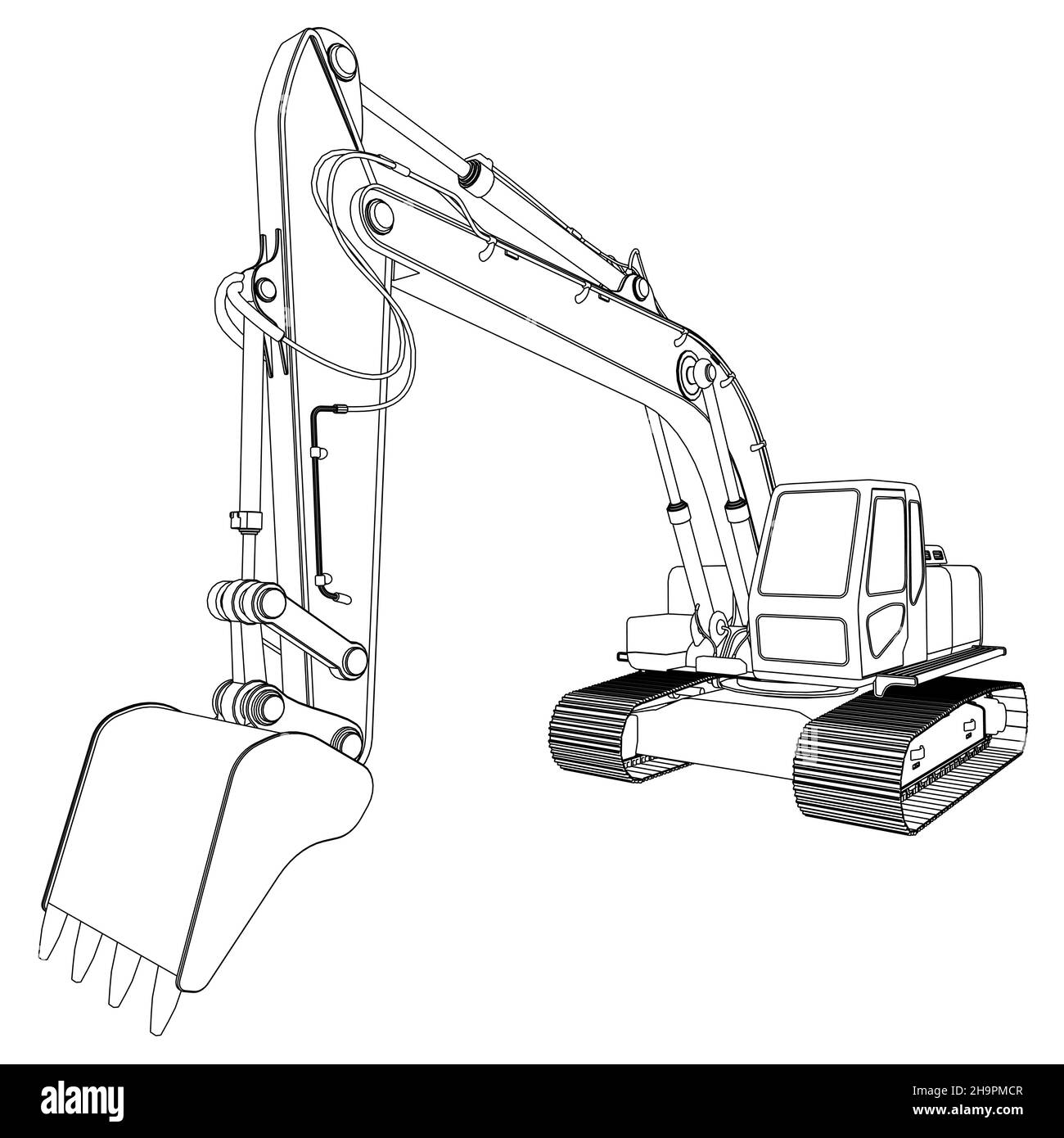 Excavator contour from black lines isolated on white background ...