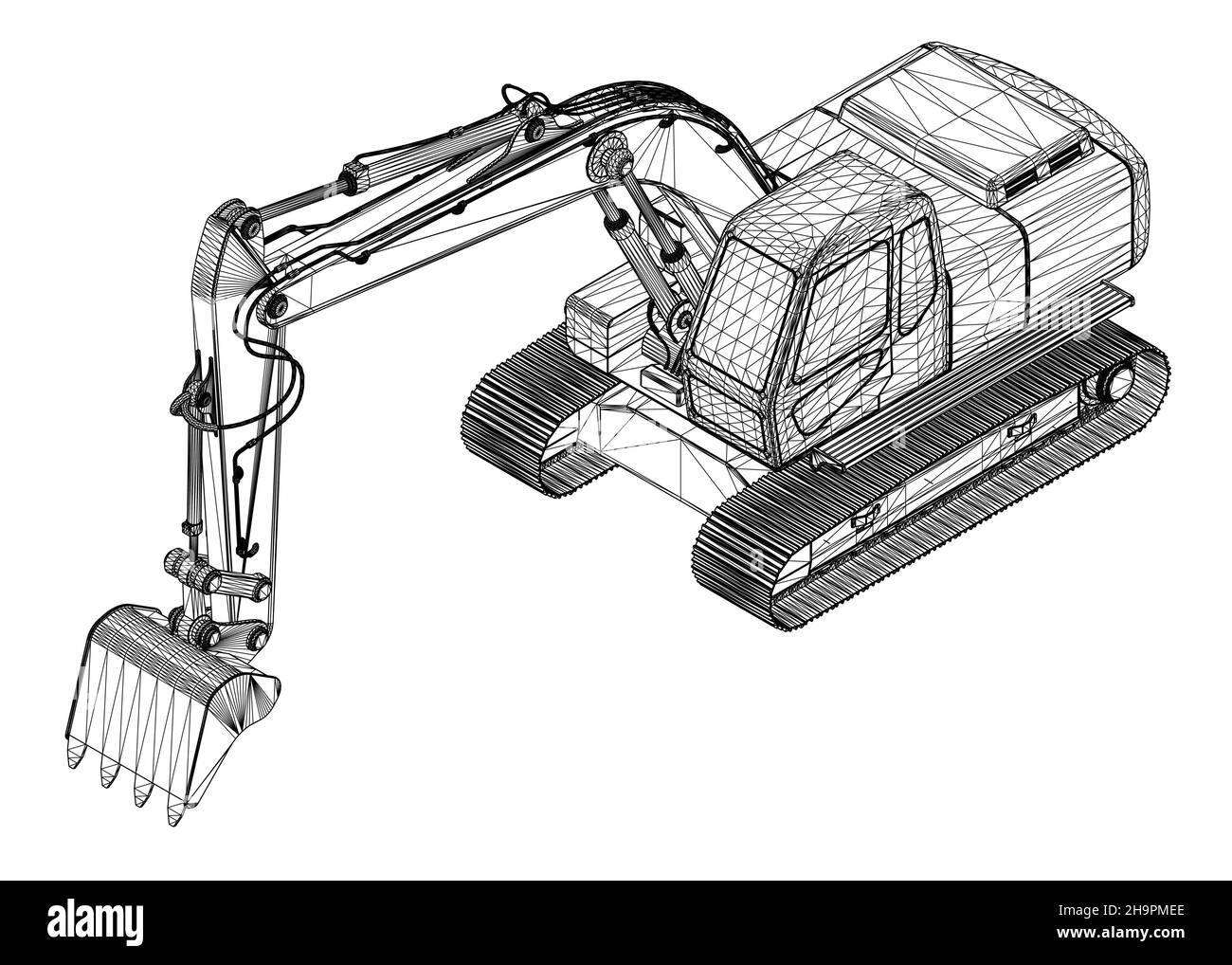 Excavator wireframe from black lines isolated on white background ...