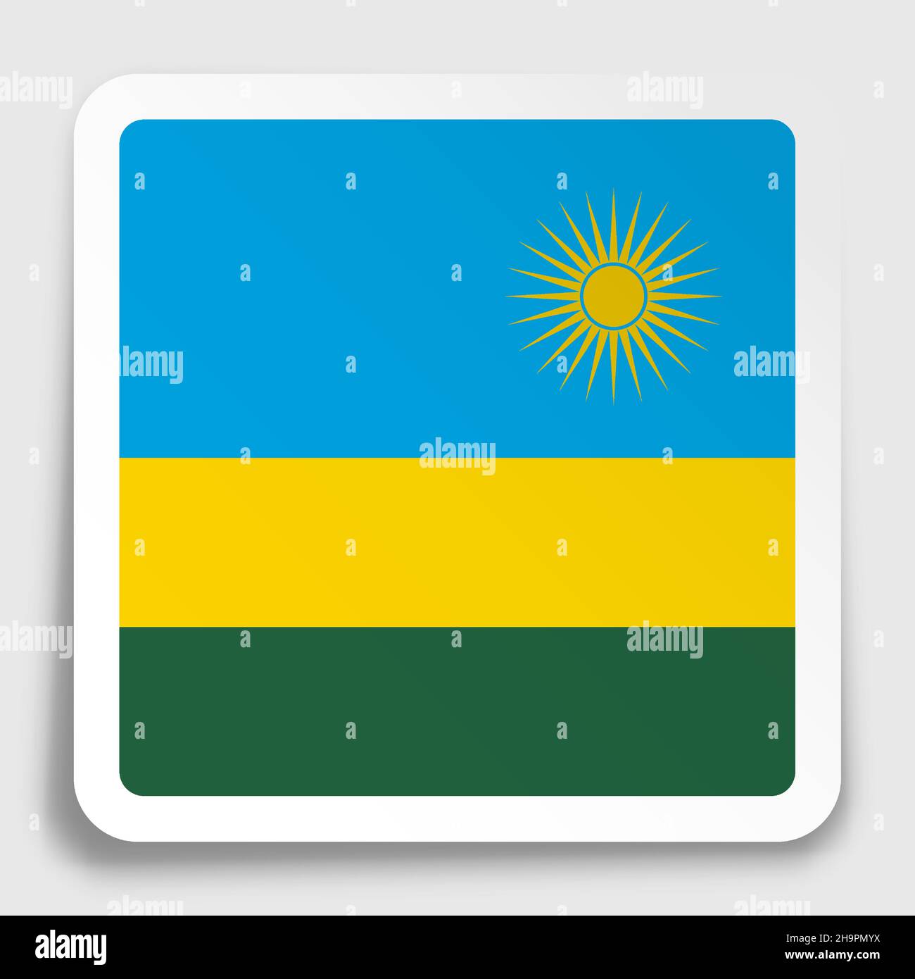 RWANDA flag icon on paper square sticker with shadow. Button for mobile ...