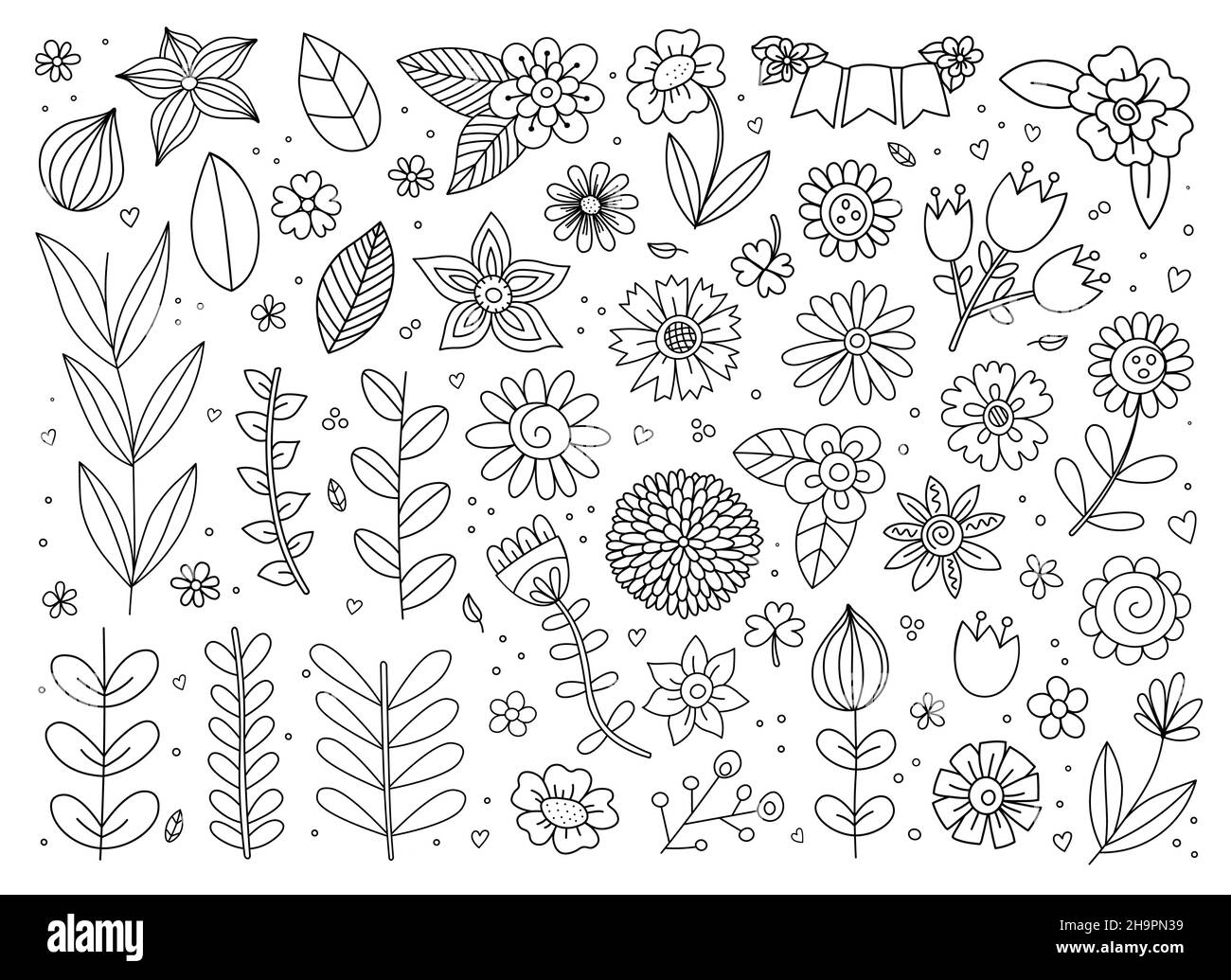 Sketch Flowers Spring Set. Vector illustration in doodle style isolated ...