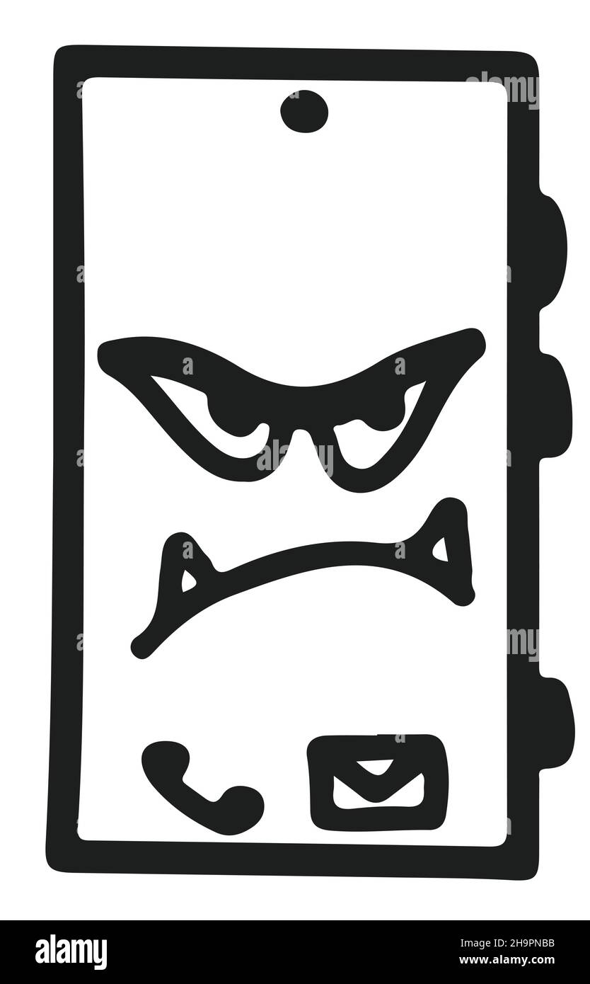 Angry scary smartphone icon. Doodle line Vector illustration Stock ...