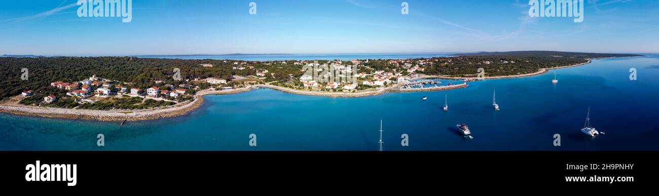 Aerial view of Croatian island Silba western side with beautiful ...