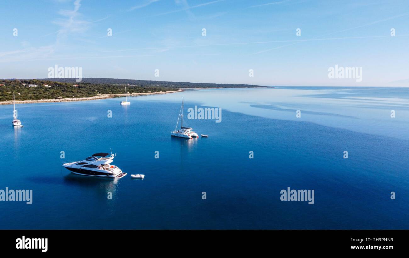 Aerial view of Croatian island Silba western side with beautiful ...