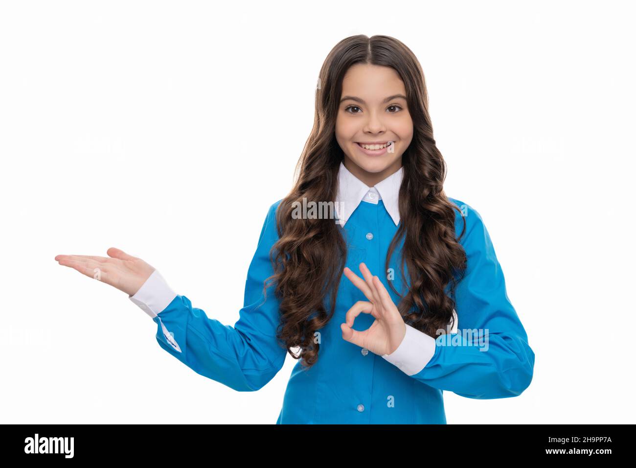 pretty look of young girl. portrait of happy child isolate on white ...