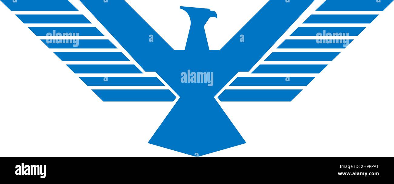 Bird with wings spread. Rising phoenix logo. Blue retro sign Stock ...