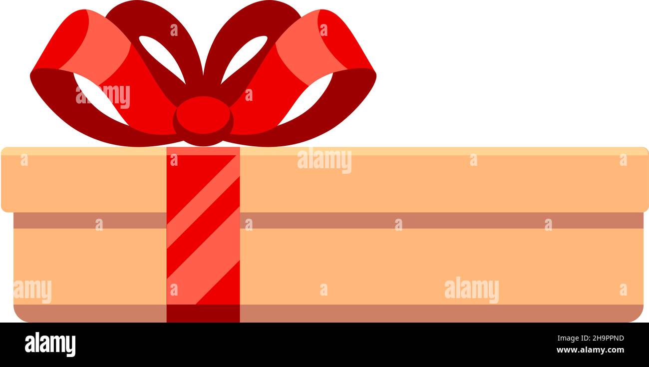 Gift box icon. Present tied with silk red ribbon. Side view Stock ...