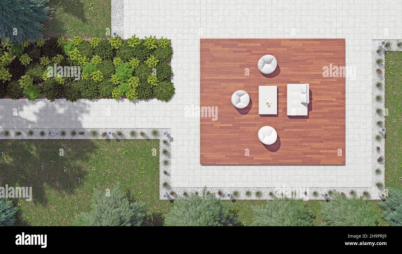 exterior recreation area without people top view. 3d rendering Stock ...