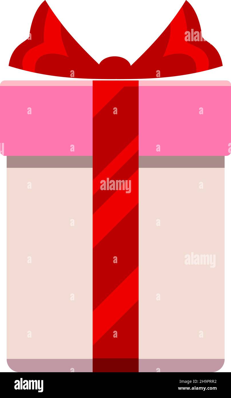 Present package icon. Flat gift box design with traditional red bow ...