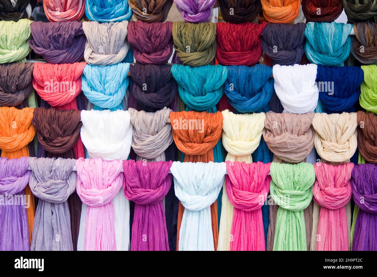 Colorful neck scarves in Paris France Stock Photo - Alamy