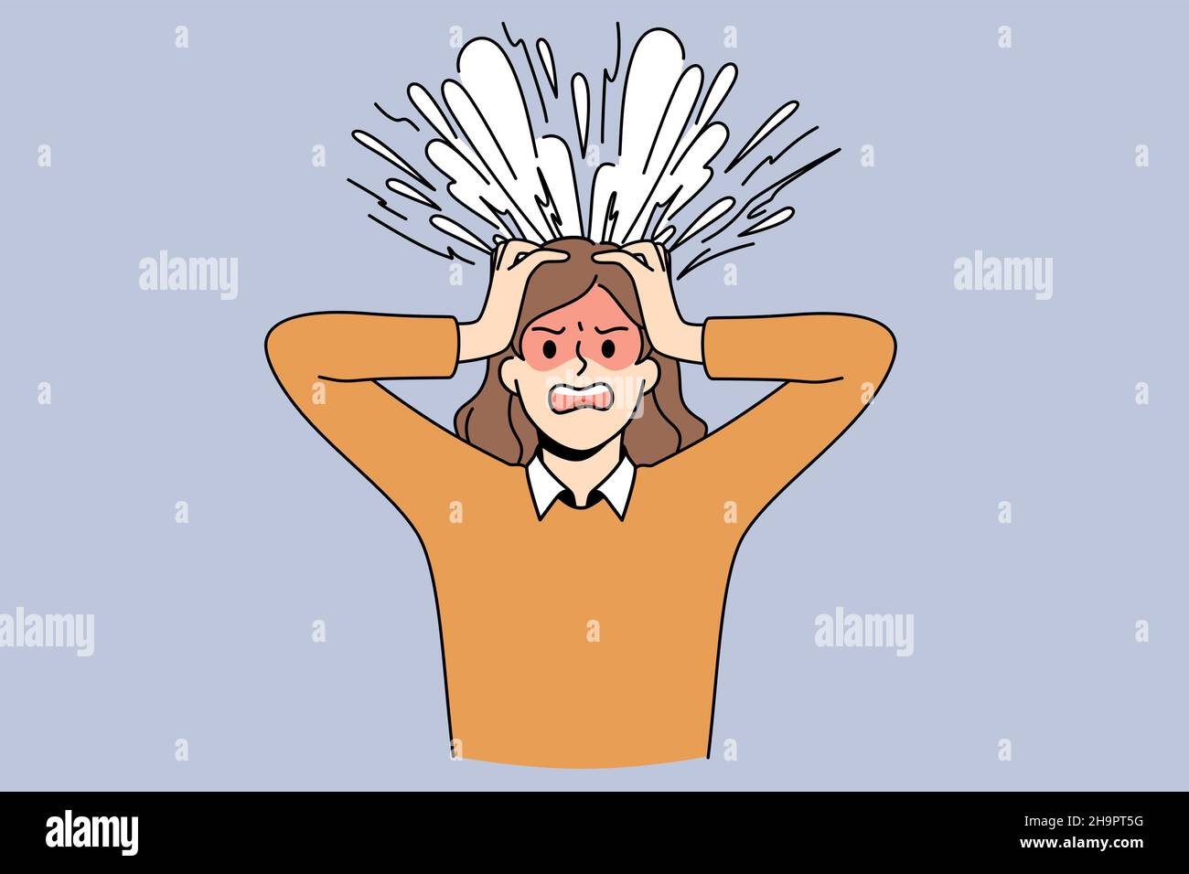Brain explosion and stress concept. Shouting angry stressed female ...