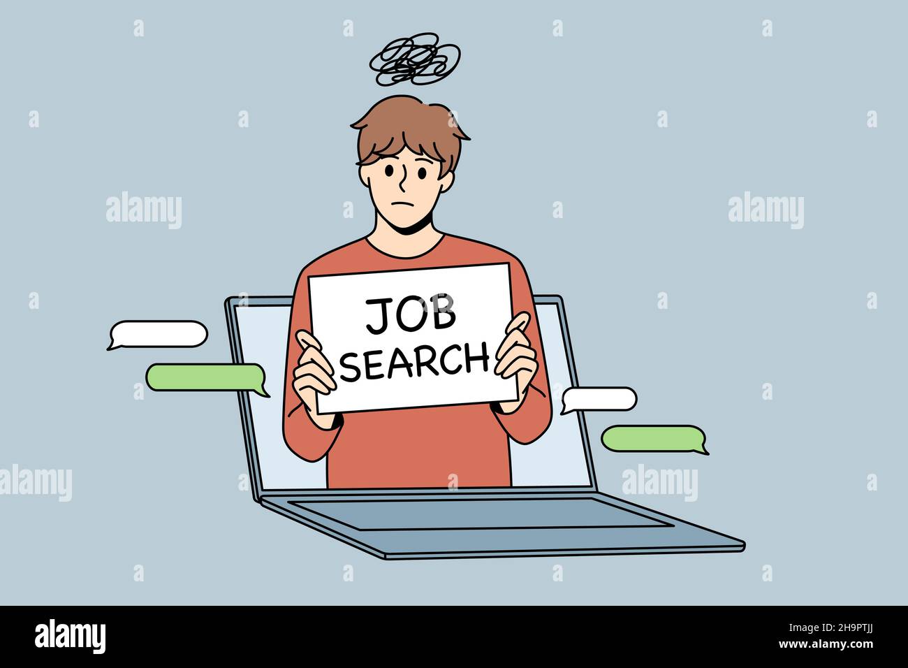 Online job search and recruitment concept. Jobless man candidate with ...