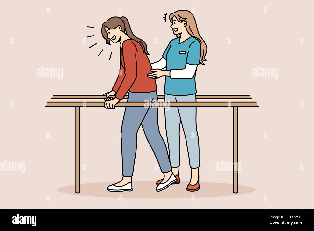 Healthcare and recovery rehabilitation concept. Smiling positive girl ...