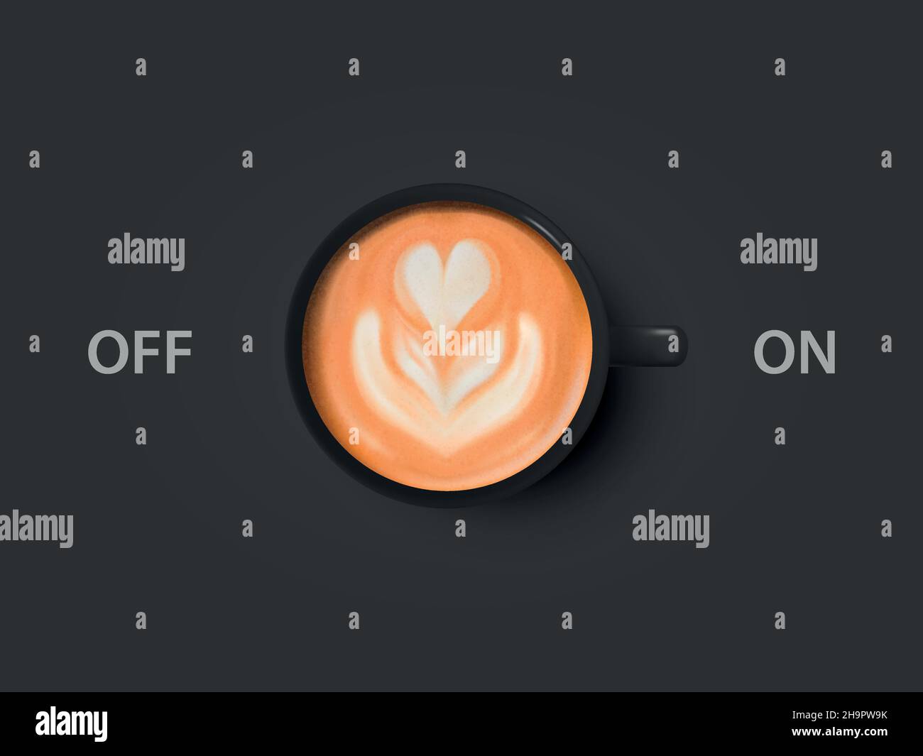 Vector 3d Realistic Off, On Switch with Milk Foam Coffee in Black ...
