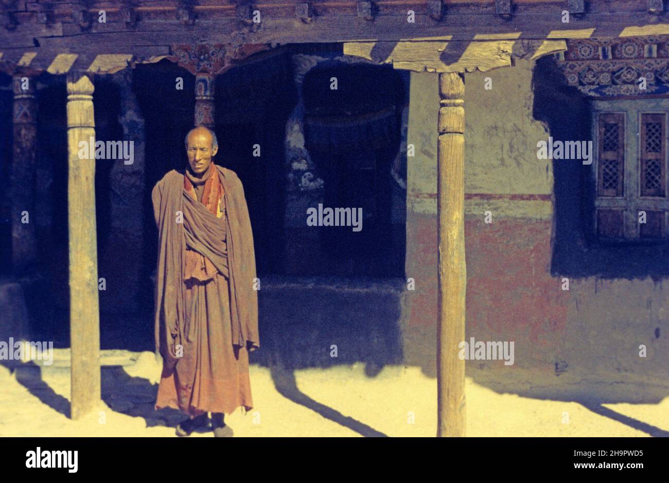 Buddhist monk in front of monastery in Tikse, 1974, Buddhism, monastic ...