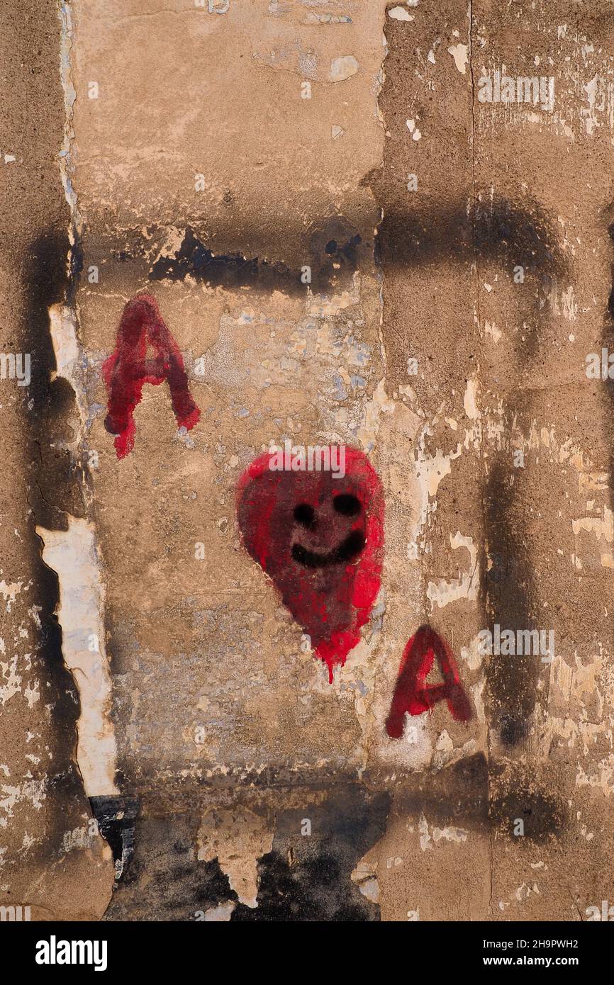 Painted Smiley Heart as Ace Card Painted on Wall, Ace with Heart, Ace ...