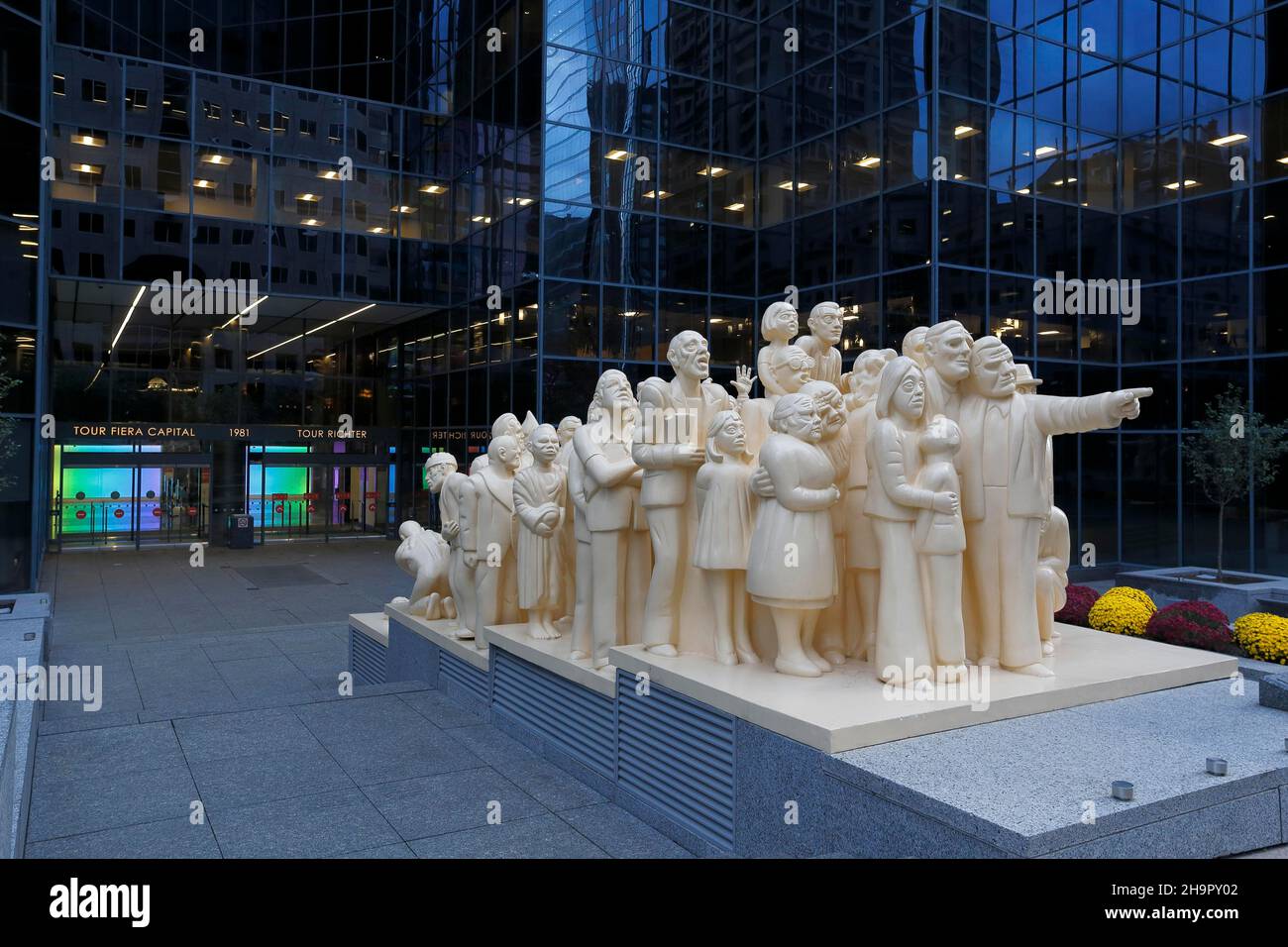 Entrance of a modern building, The Illuminated Crowd sculpture by ...
