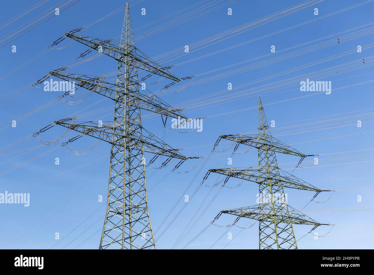 High-voltage pylons, overhead power lines, Baden-Wuerttemberg, Germany ...