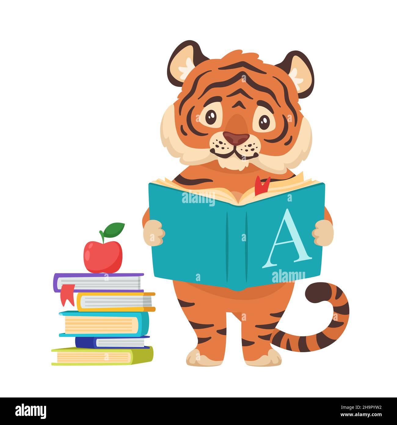 cartoon illustration of tiger reading a book Stock Vector Image & Art ...