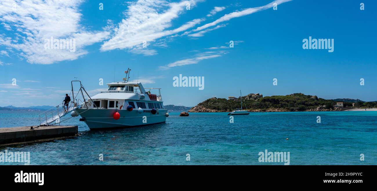 Tourist boat for an island tour on the Thyrrhenian Sea around Sardinia ...