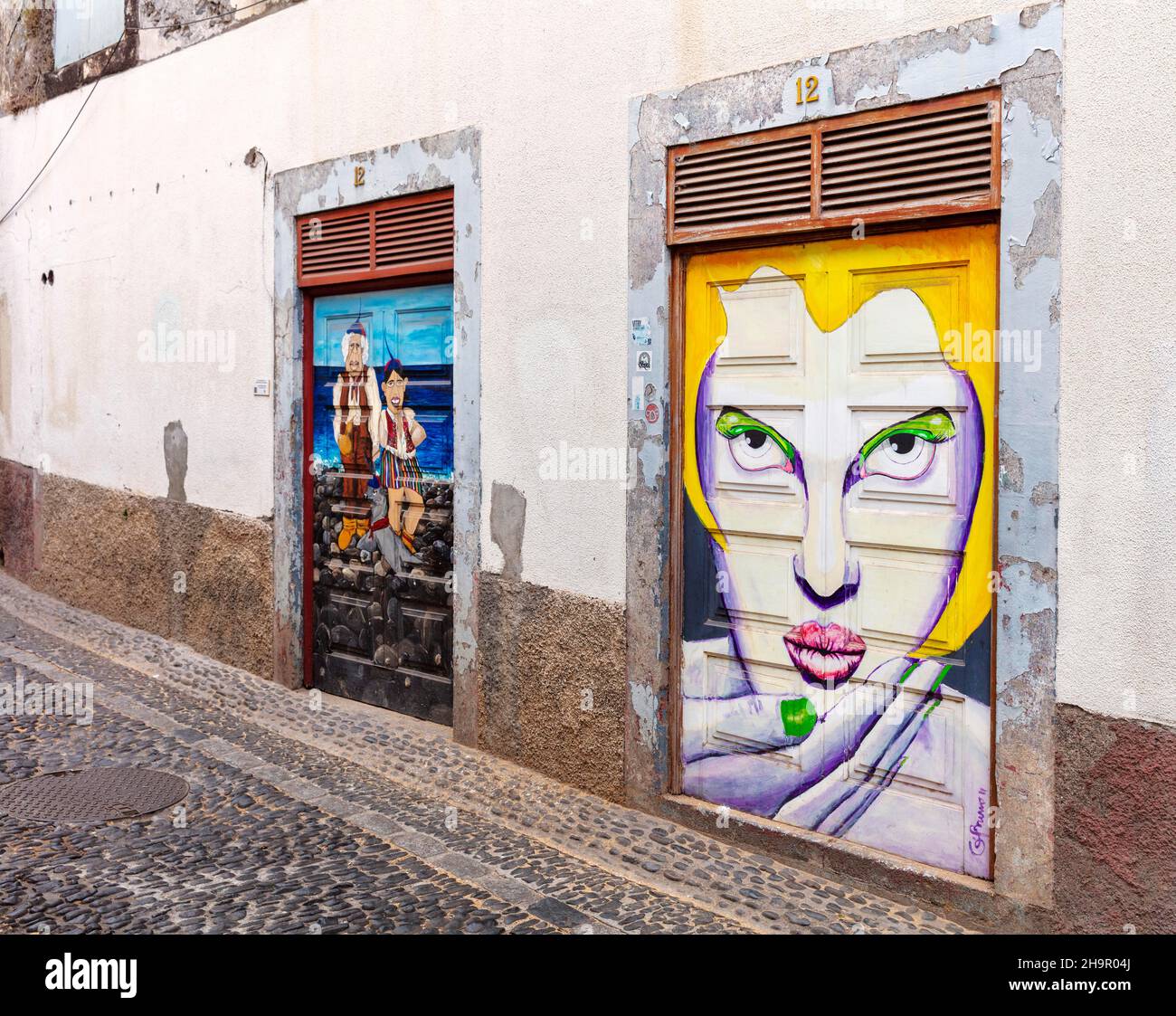 Street art in the famous Rua Santa Maria in Funchal, Madeira, Portugal ...