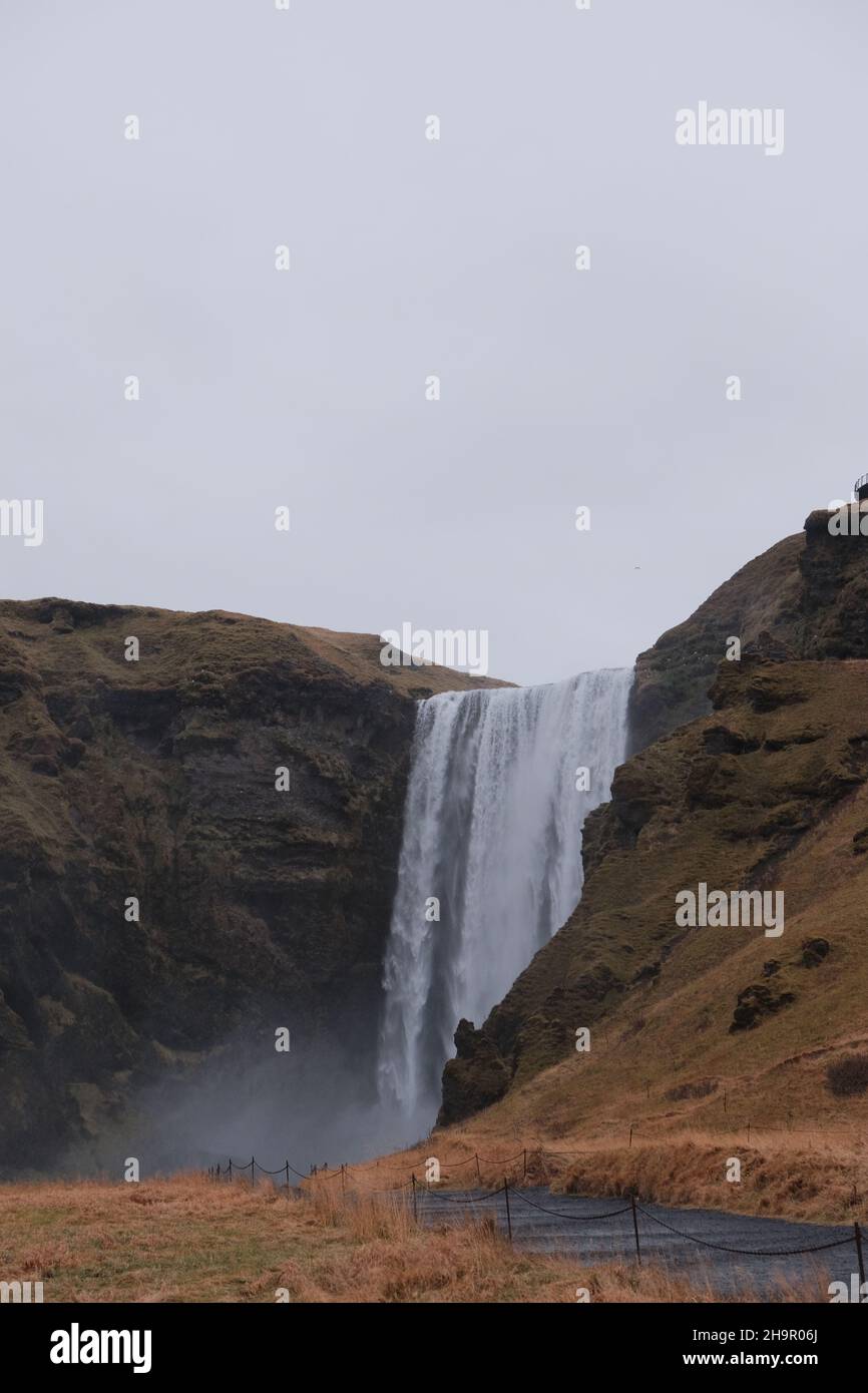 Vertical shot of the Seljalandsfoss falls in south Iceland Stock Photo ...