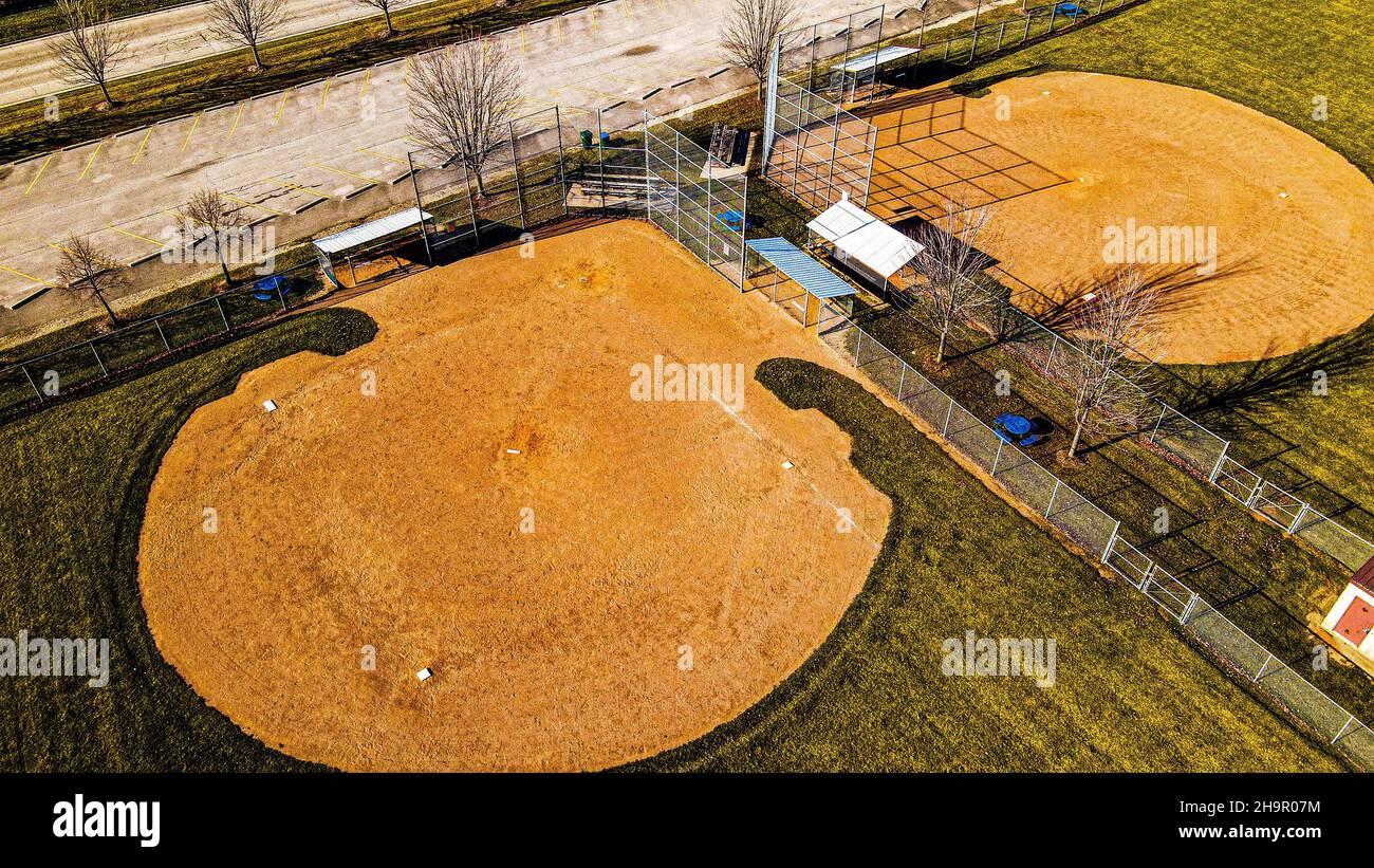 Double baseball diamonds ar park Stock Photo - Alamy