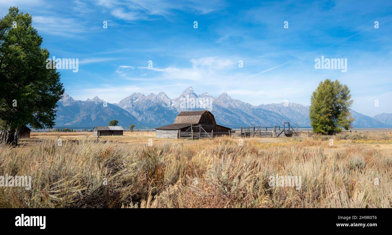 Historic old barn in front of the Teton Range, T.A. Moulton Barn ...