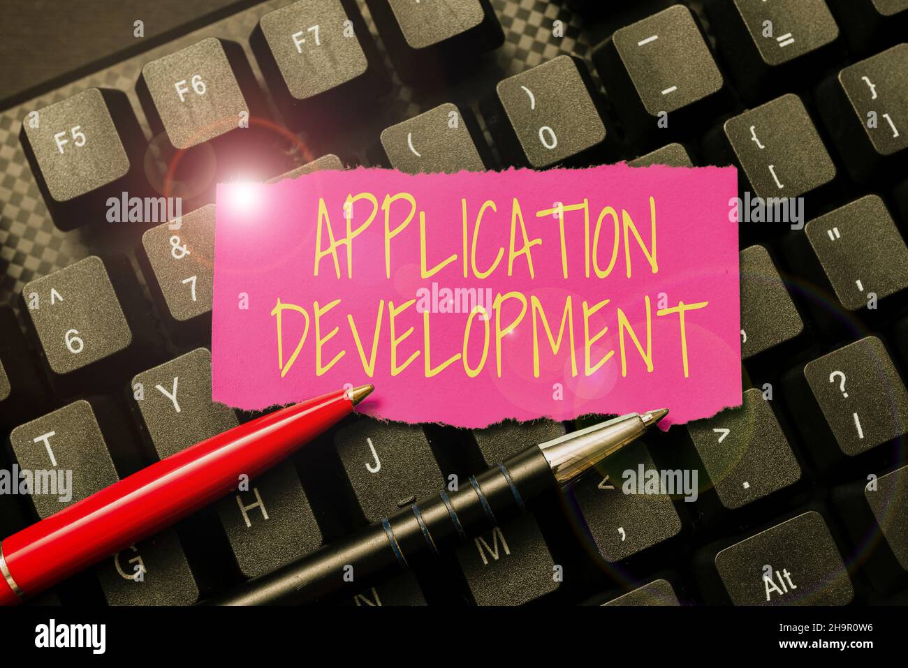 Hand Writing Sign Application Development Word Written On Creation Of Computer Apps For Use On