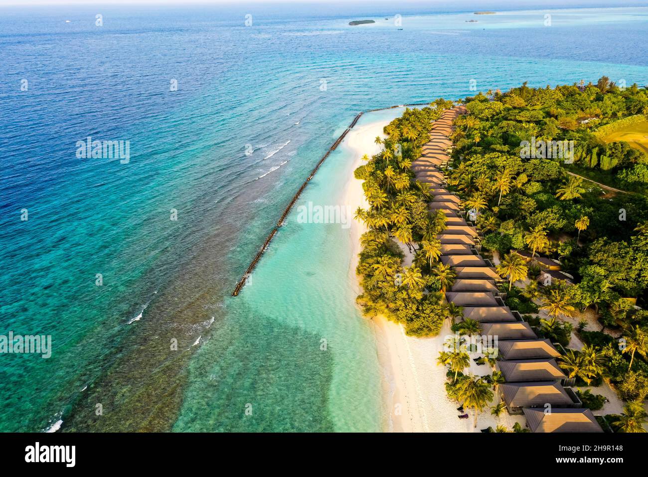 Aerial View Kuredu With Water Bungalows And Beaches Laviyani Atoll Maldives Indian Ocean