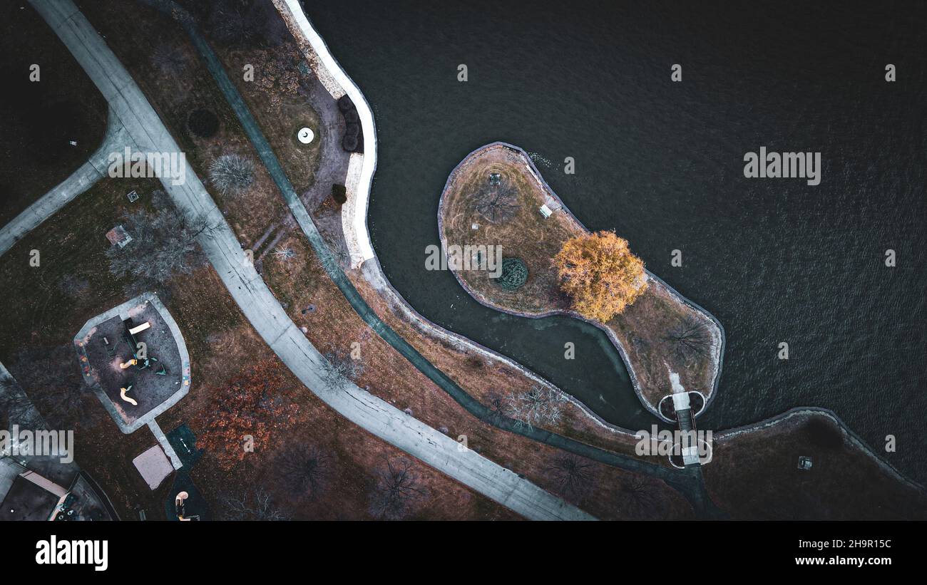 Aerial View of Island at Community Park Stock Photo - Alamy