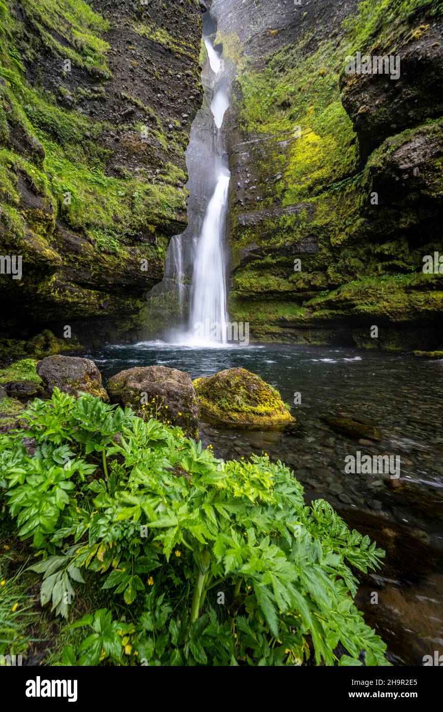 Gluggafoss or Merkjarfoss waterfall on a cliff, South Iceland, Iceland ...