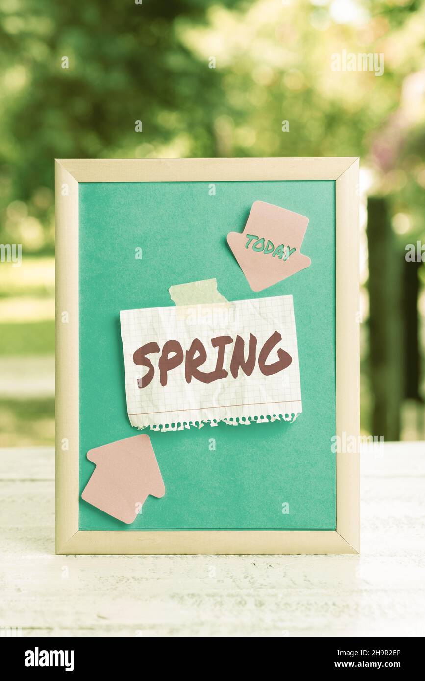 Conceptual display Spring. Word Written on the season after winter in ...