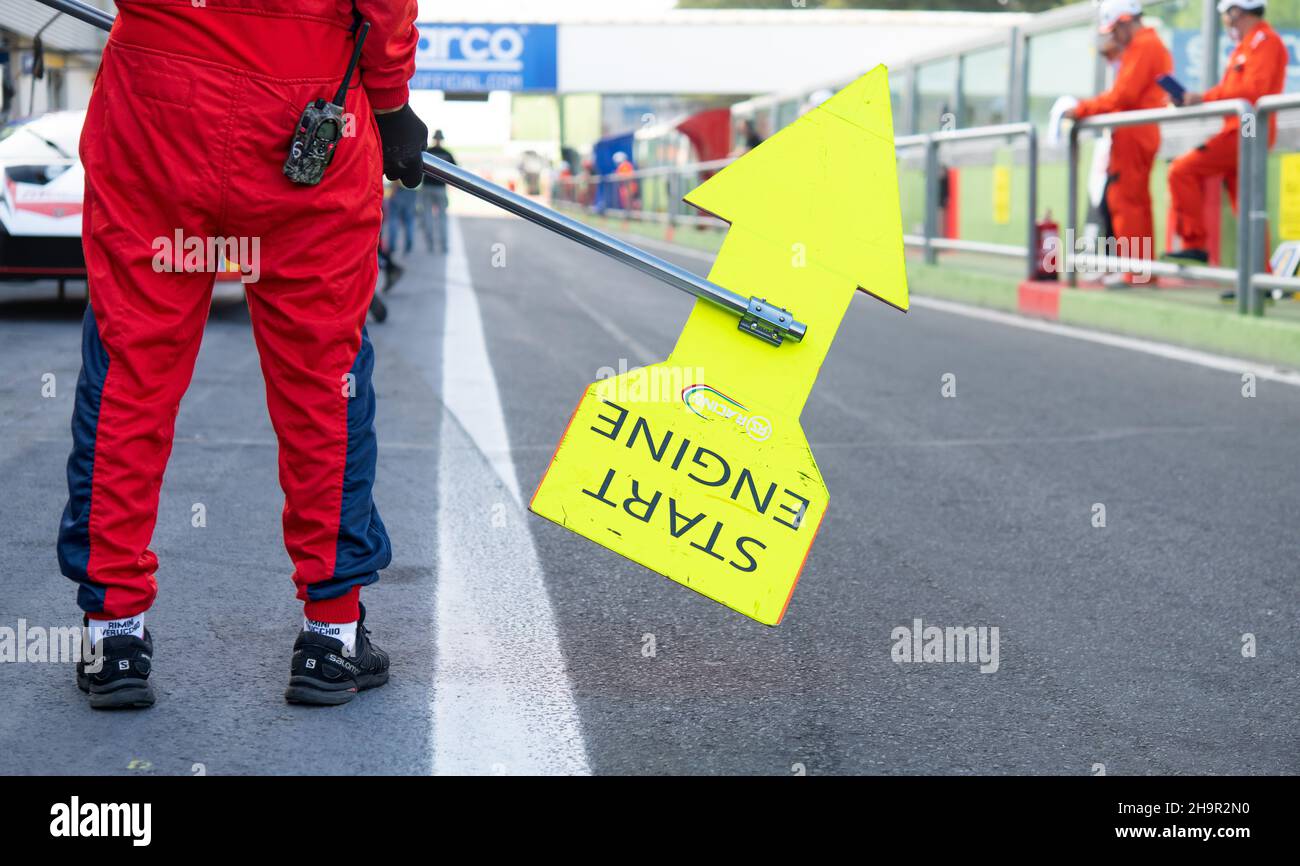 Vallelunga, italy september 18th 2021 Aci racing weekend. Pit stop sign ...