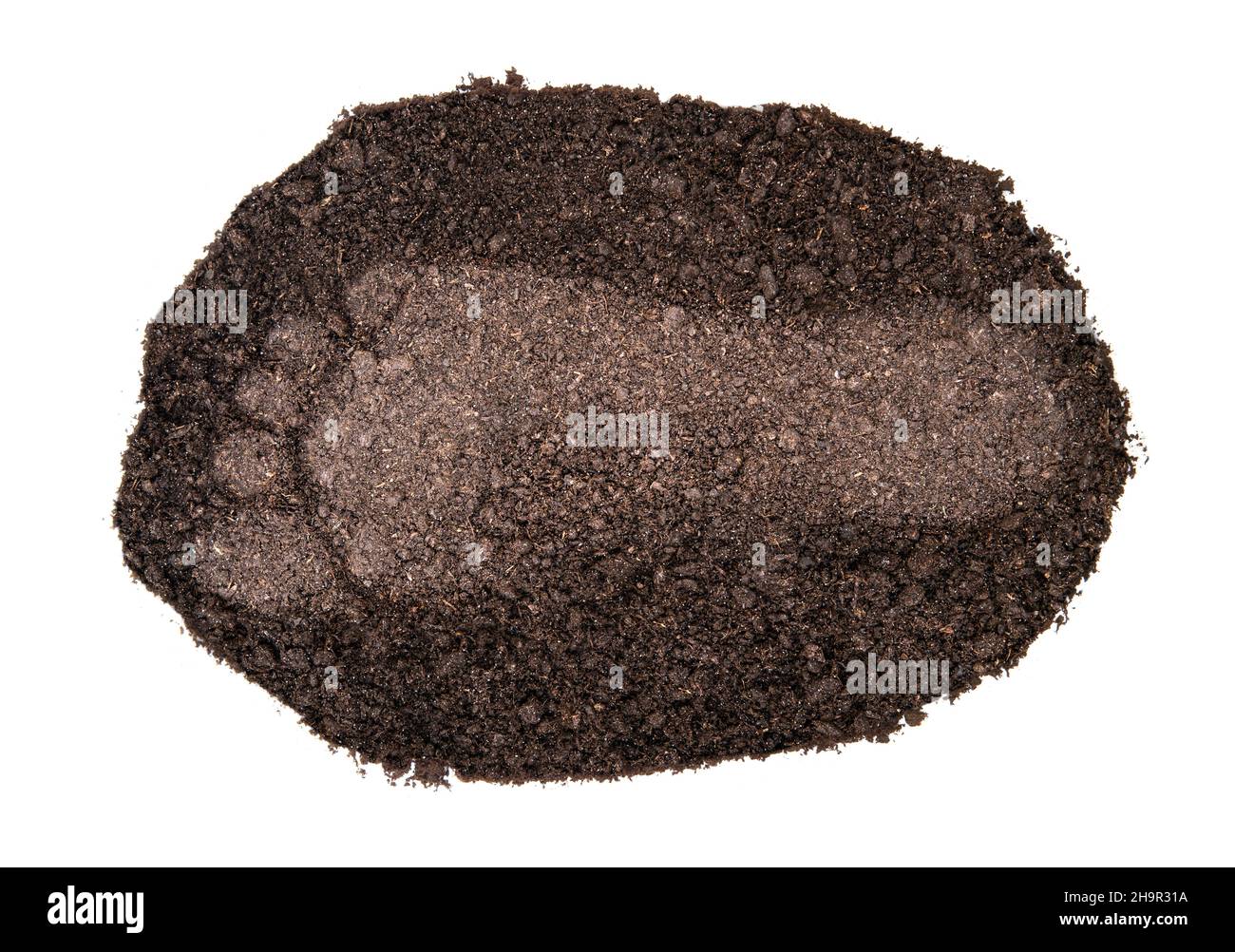 Human footprint on a small soil spot isolated on white background ...