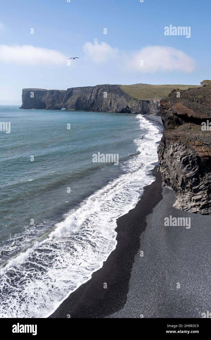 Rocky coast, Black sand beach, Dyrholaey, South Iceland, Iceland Stock ...