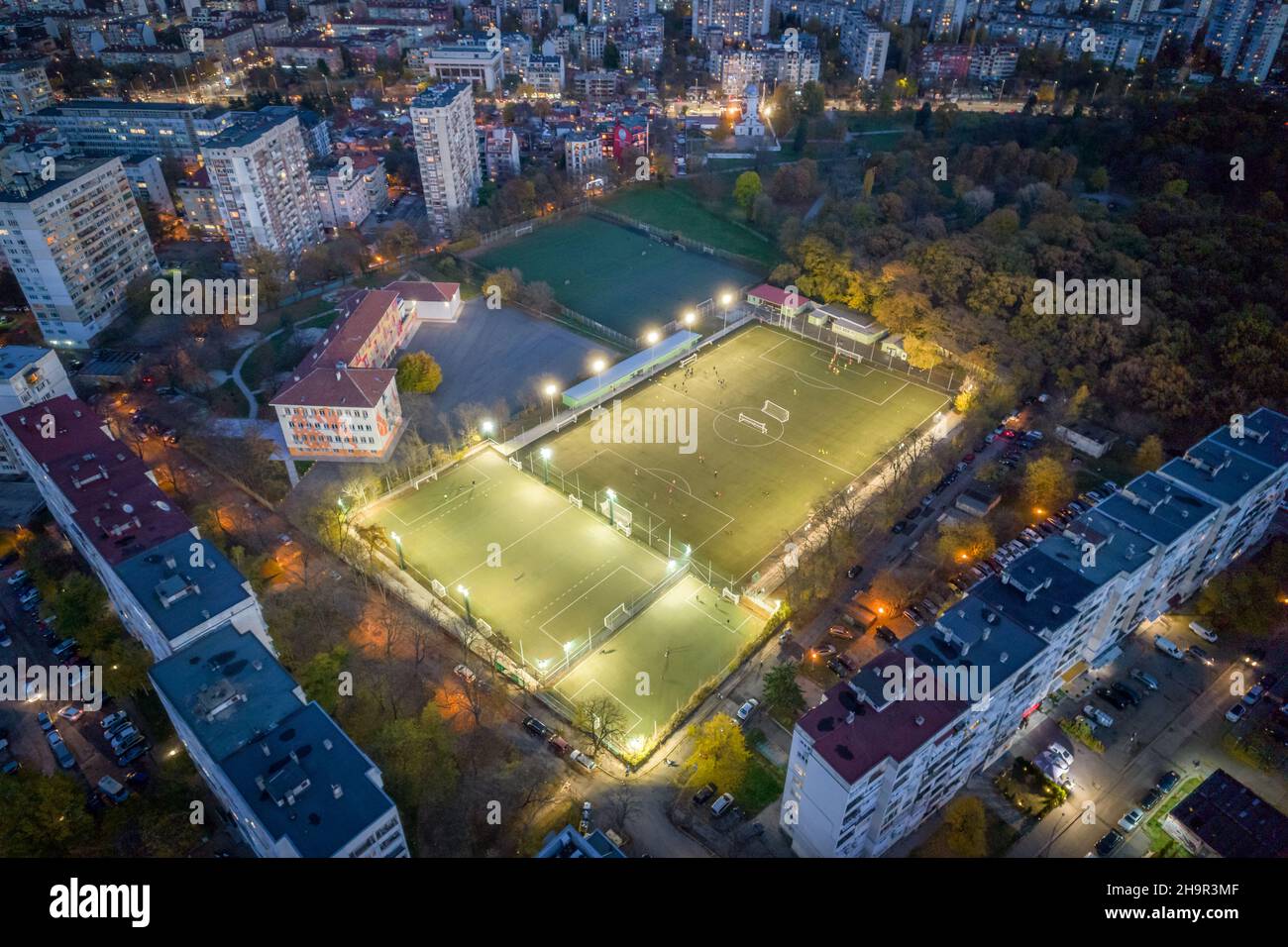 Aerial view of football stadiums at night in Sofia, Bulgaria Stock ...