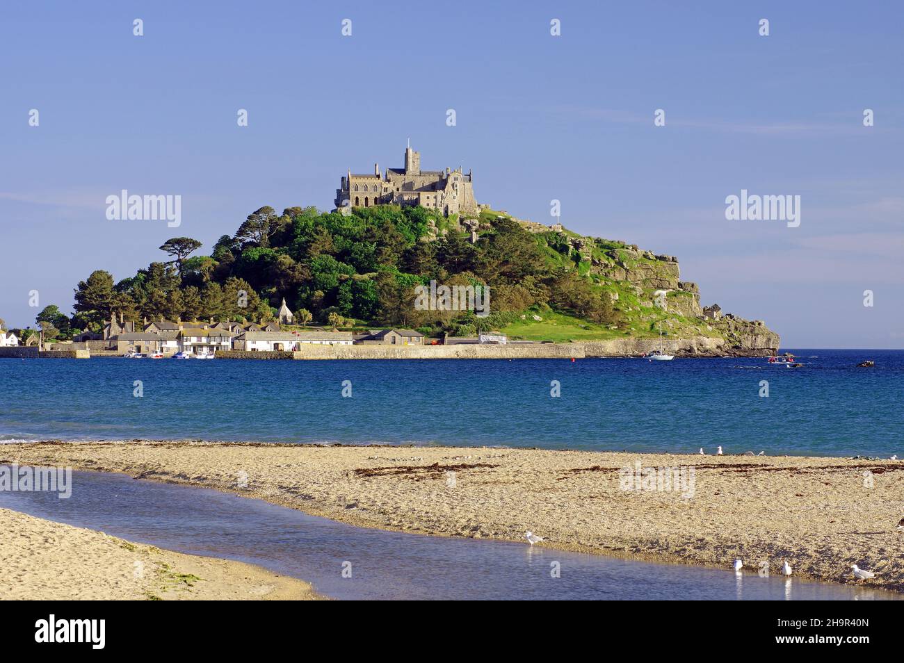 Castle and fortification on an island, beach, St Michael Mount ...