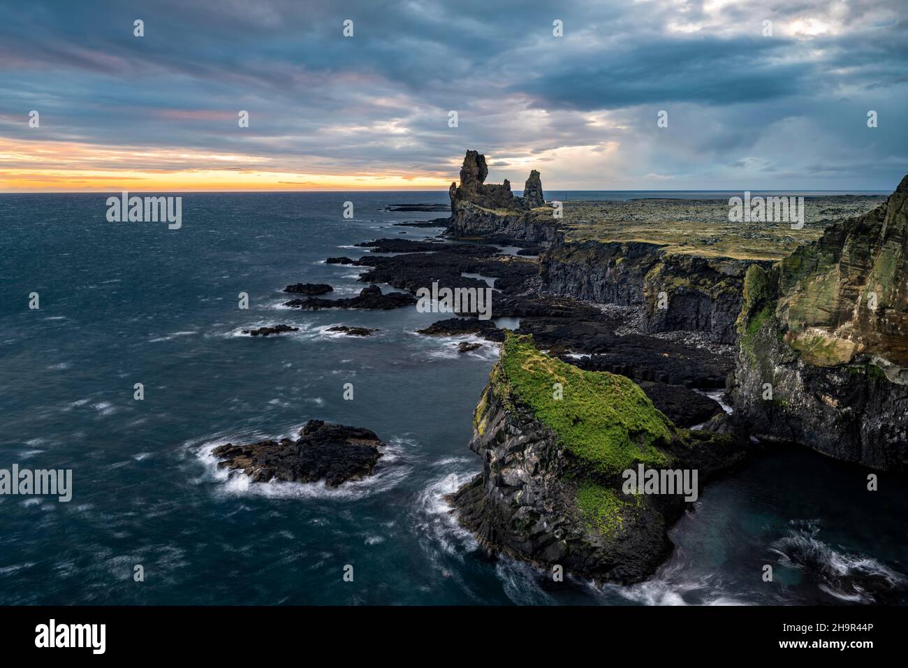 Basalt rock Londrangar, cliff, Hellnar, Snaefellsnes peninsula, West ...