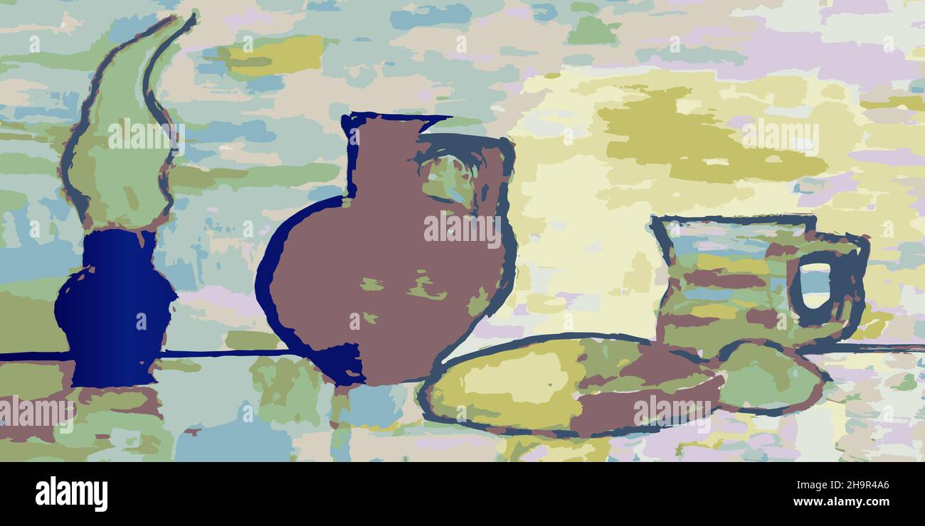 Painting still life stylized as a watercolor. Vector illustration in ...