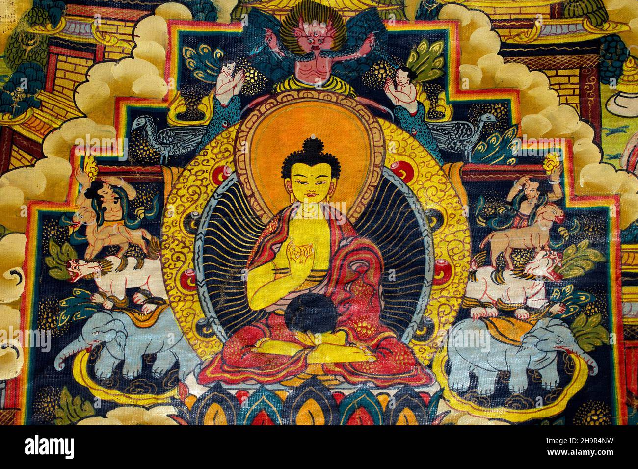 Thangka, old hand-painted scroll painting from the Himalayas Stock ...